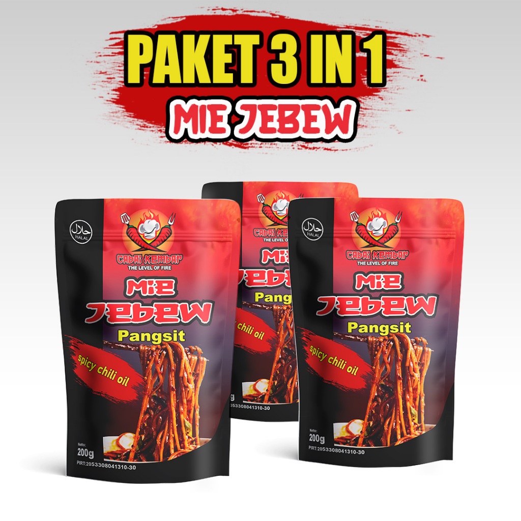 Jual MIE JEBBEW /MIE LEVEL/MIE CHILI OIL 200G-CABAI KEMBAR -3PACK IN 1 ...