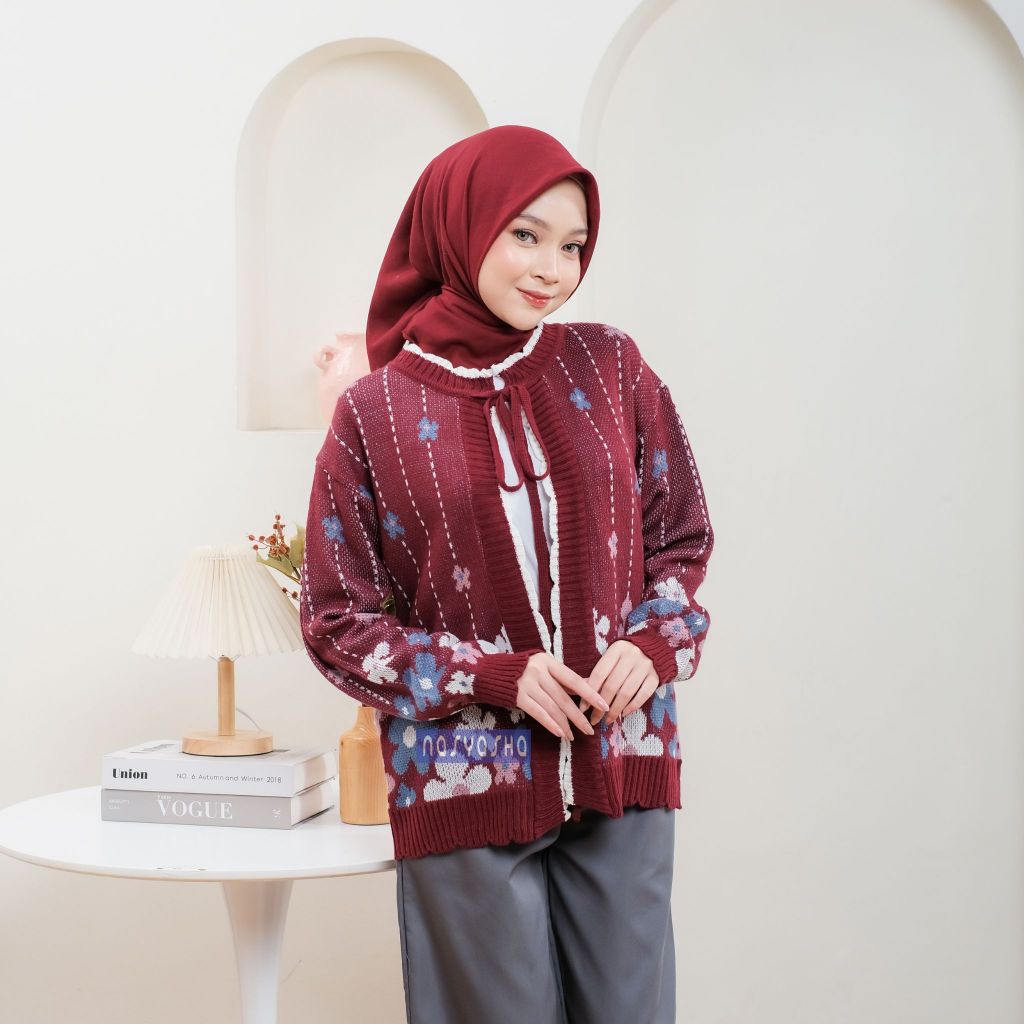 Jual Nasyasha - Jima Flower Cardy - Cardigan Rajut Motif Bunga | Shopee Indonesia