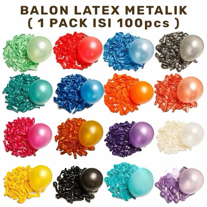Jual (isi 100pcs) Balon Latex Metalix 12inch / Balon Metalix Pesta ...