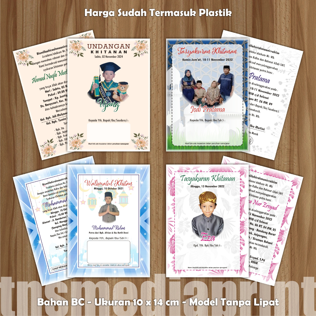 Jual undangan khitanan 10x14, BC model tanpa lipat, free foto plastik ...