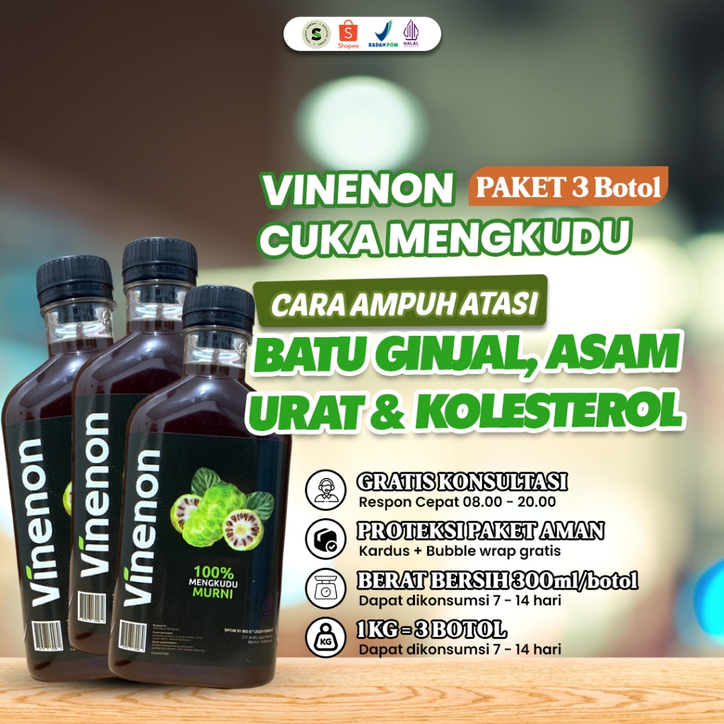 Jual VINENON 3 BOTOL Cuka Mengkudu untuk Keluarkan Batu Ginjal kontrol ...