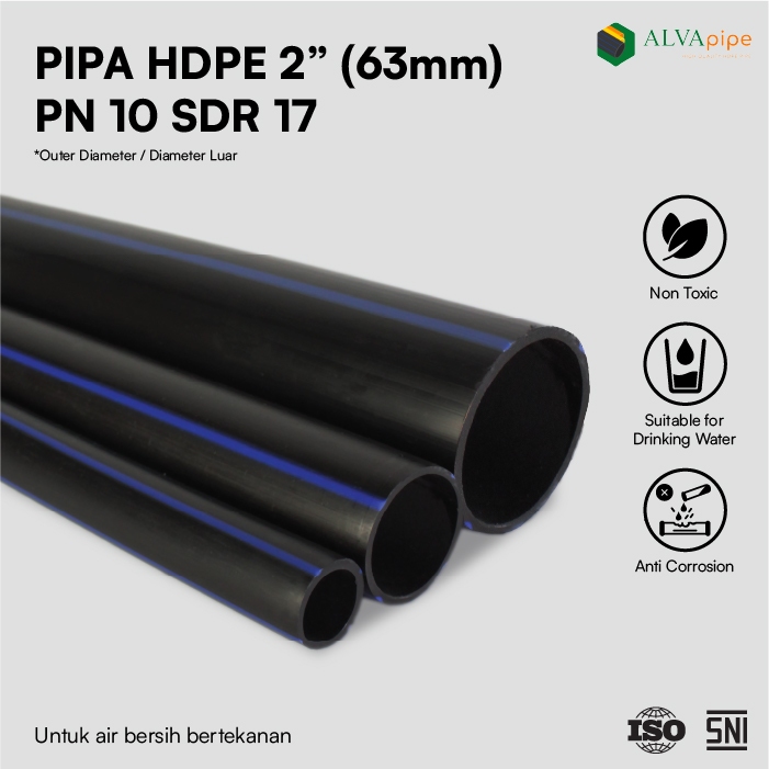 Jual ALVApipe Pipa Air HDPE 2 Inch (63 mm) PN 10 Pipa Air Bersih ...