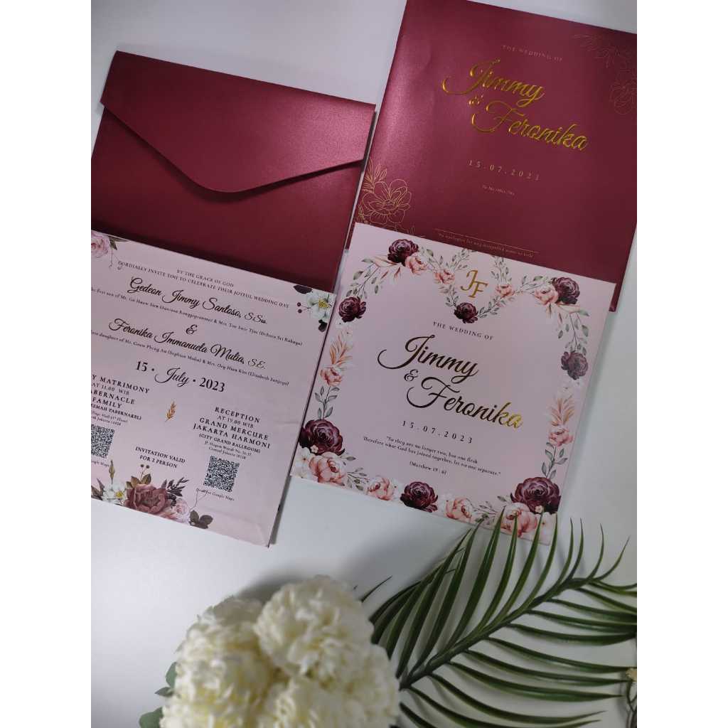 Jual Undangan Hardcover dan Amplop Jasmine Red Matador sablon gold ...