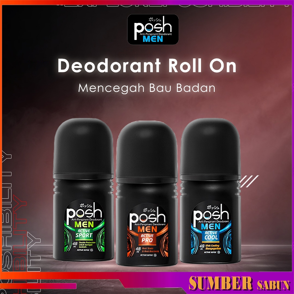 Jual Posh Men Deo Roll On Active Cool Active Pro 50Ml Deodoran Pria ...