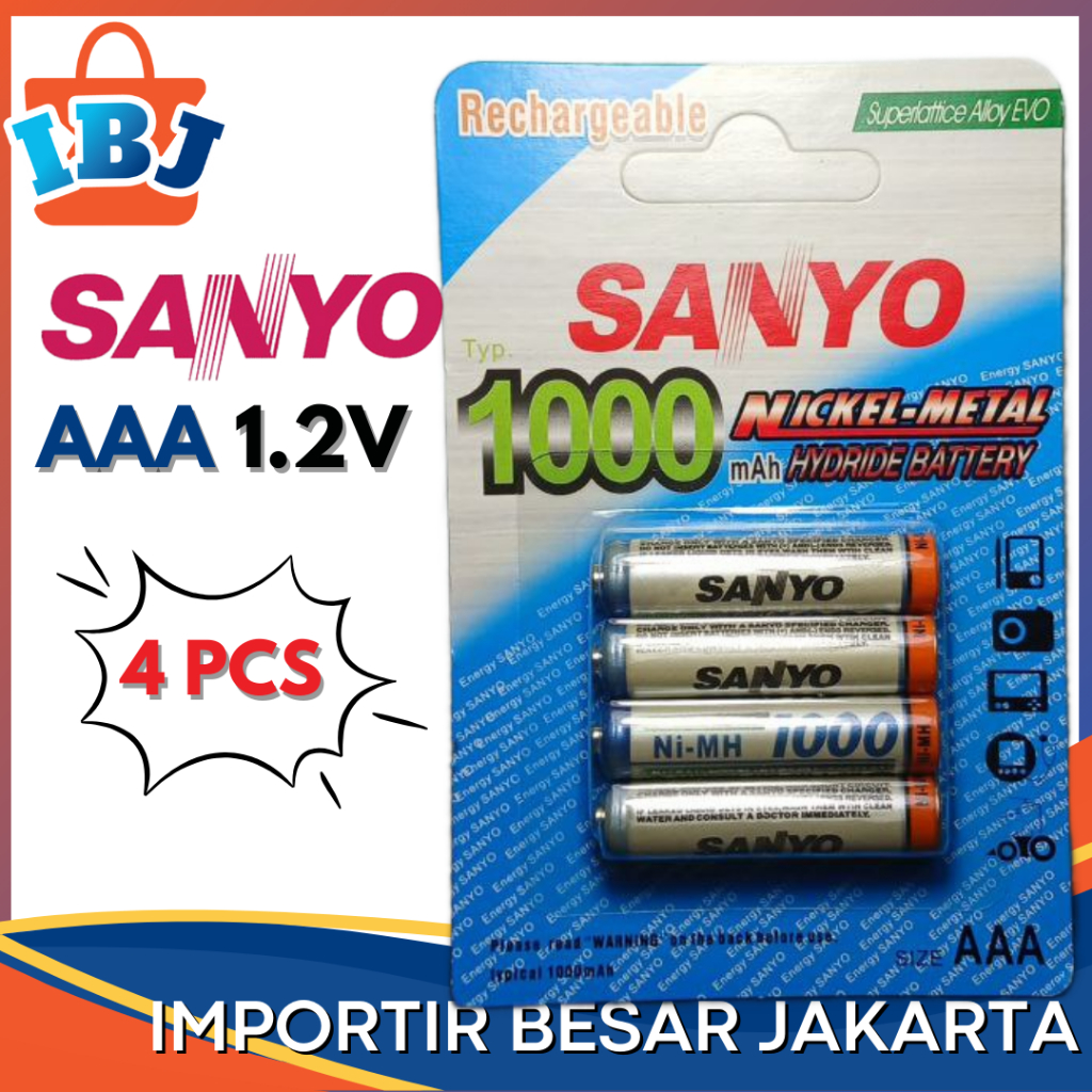 Jual Baterai AAA Rechargeable Sanyo Isi 4 Pcs 1000mAh Batre Cas AAA A3 ...
