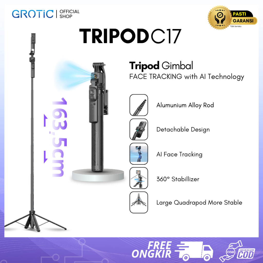 Jual GROTIC Tripod Gimbal 360° AI Face Tracking Dengan Stabilizer 360 ...