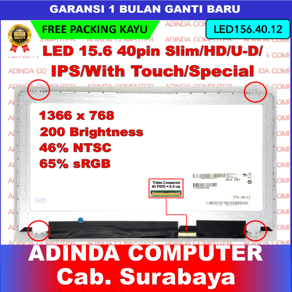 Jual LCD LED 15.6 15 Inch 40 Pin 40pin Slim HD IPS Touch Touchscreen ...