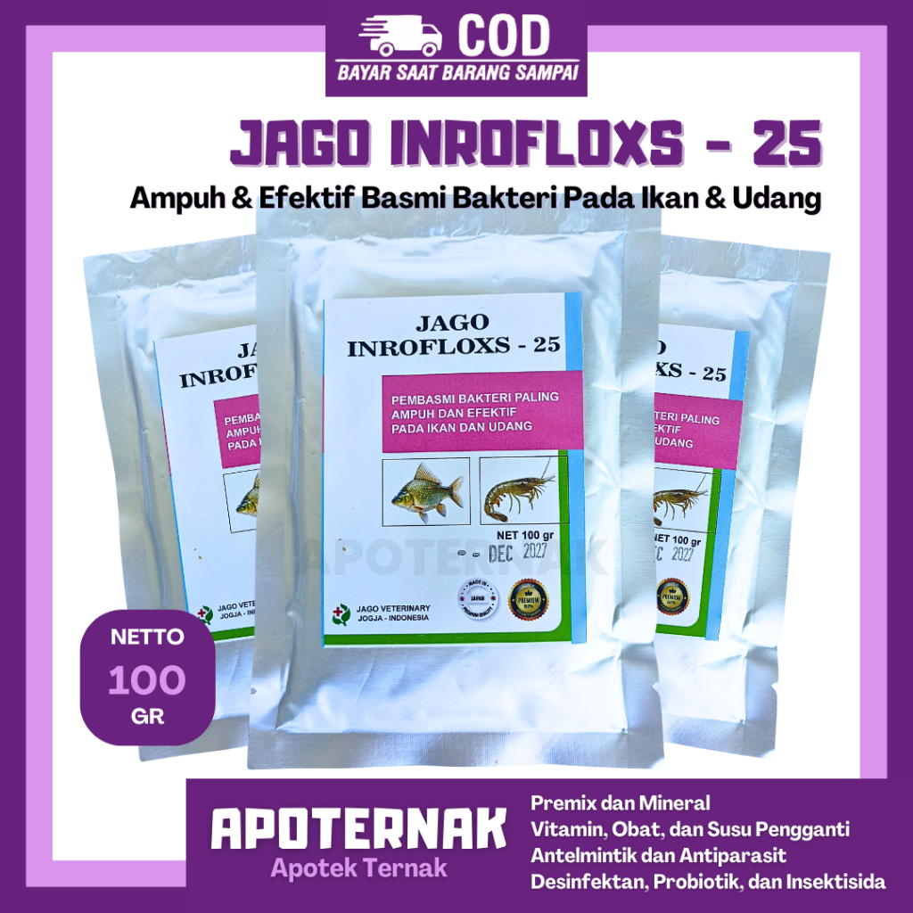 Jual JAGO INROFLOXS 25 100gr Enrofloxacin HCl Antibiotik Ikan dan Udang ...