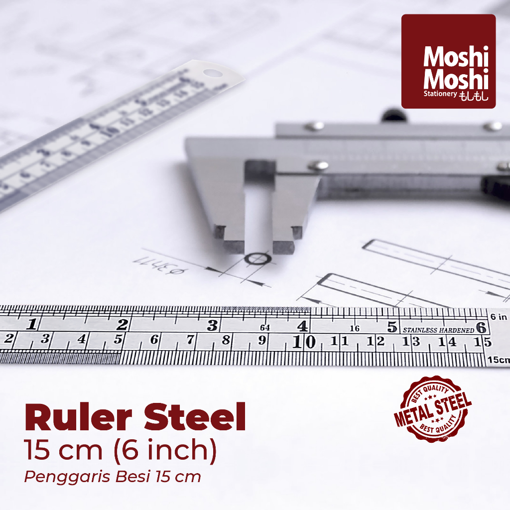 Jual Penggaris Besi Moshi Ruler Steel 15 cm Ukuran Akurat Tebal dan Kuat | Shopee Indonesia