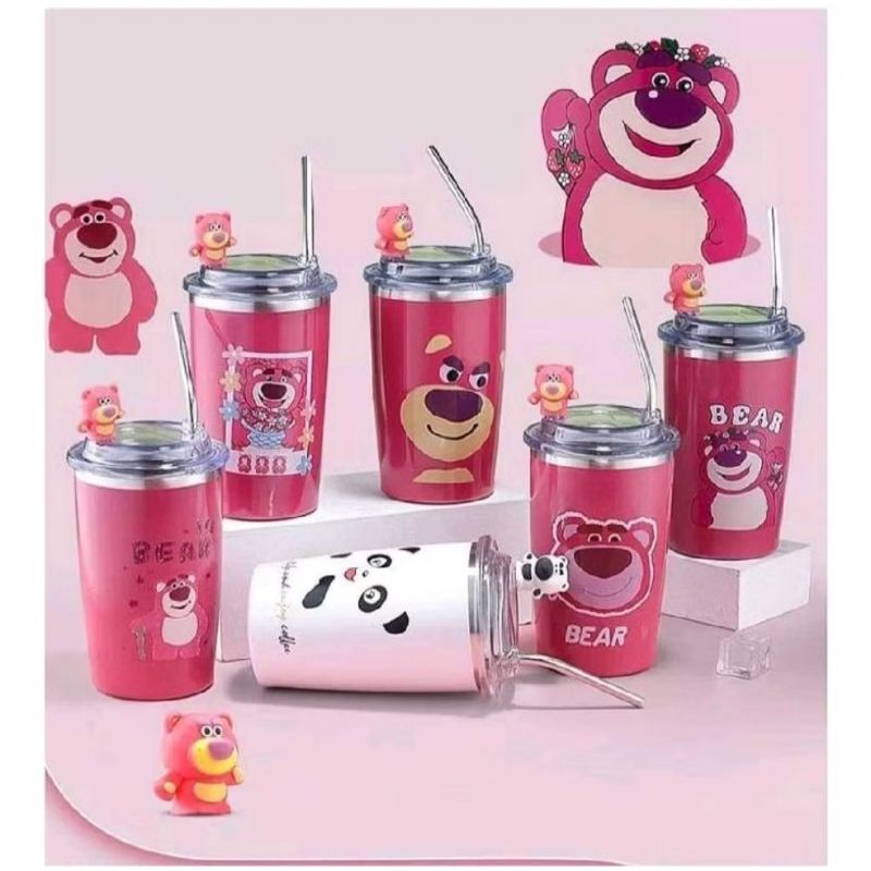 Jual Termos Strawberry Bears 500ML/ Tumblr Minuman Lotso 2in1(Tumblr ...