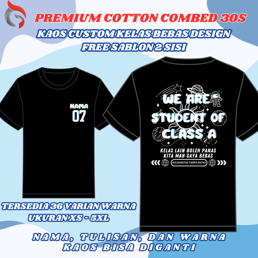 Jual ( KAOS CUSTOM ) SABLON BEBAS DESAIN BAJU KELAS GATHERING PERPISAHAN STUDY TOUR COTTON ...