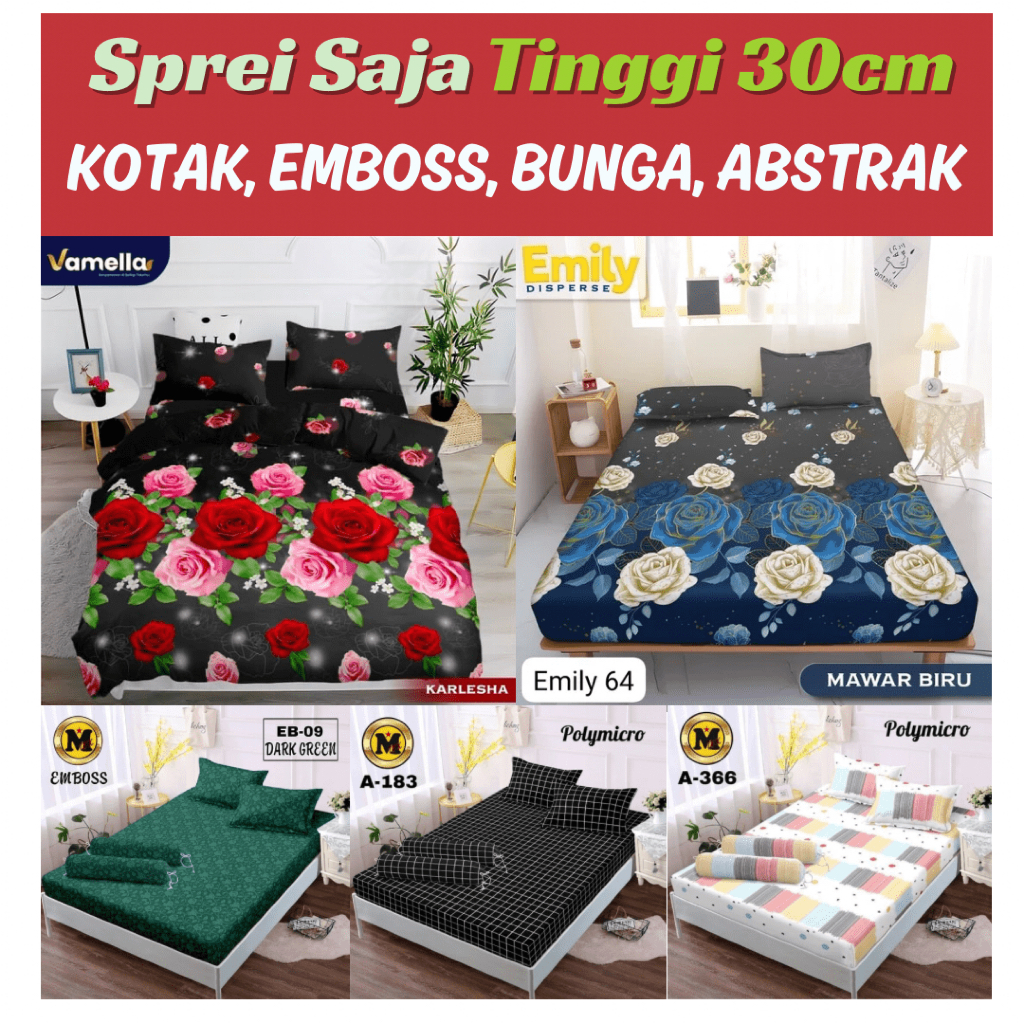 Jual Sprei Tinggi 30cm SPREI SAJA Motif Kotak Emboss Abstrak dan Bunga ...