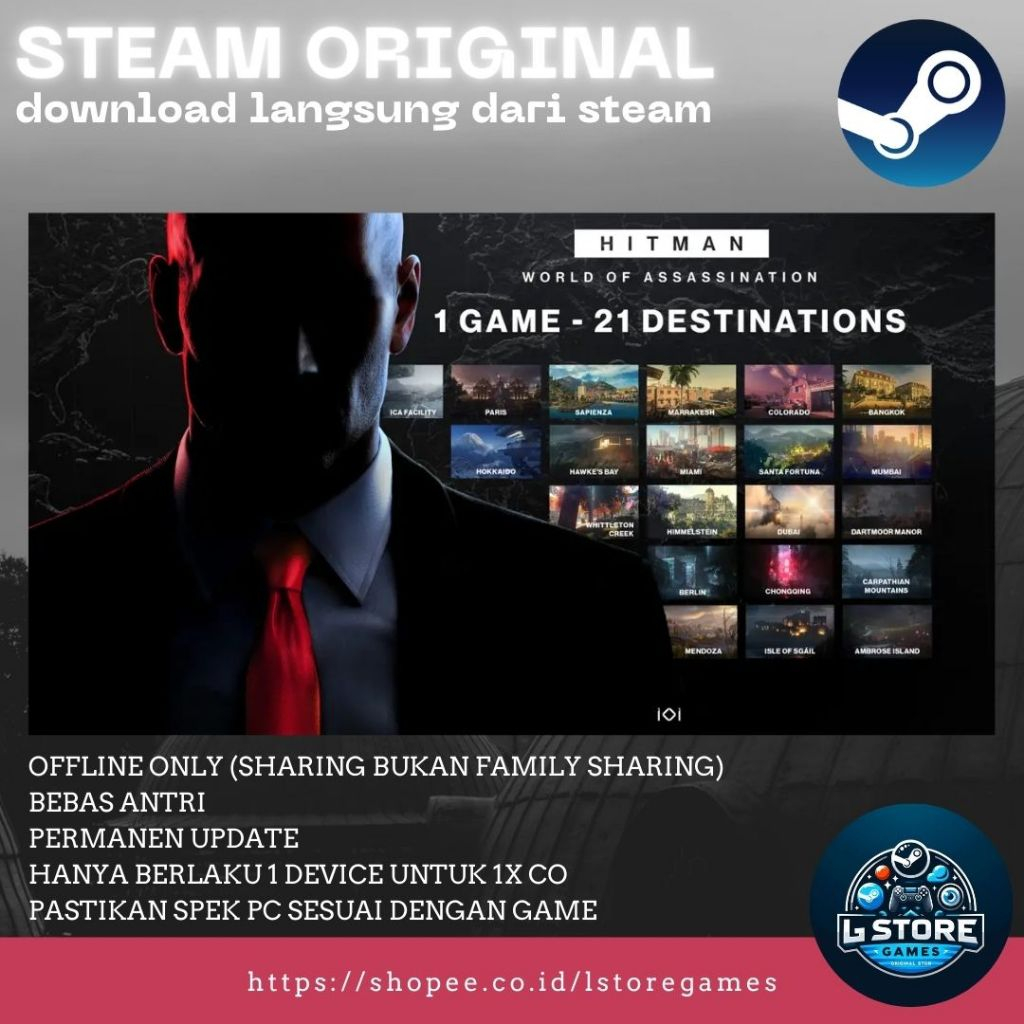 Jual HITMAN World of Assassination Hitman 1 2 3 Full DLC Deluxe PC Sharing Original Offline ...