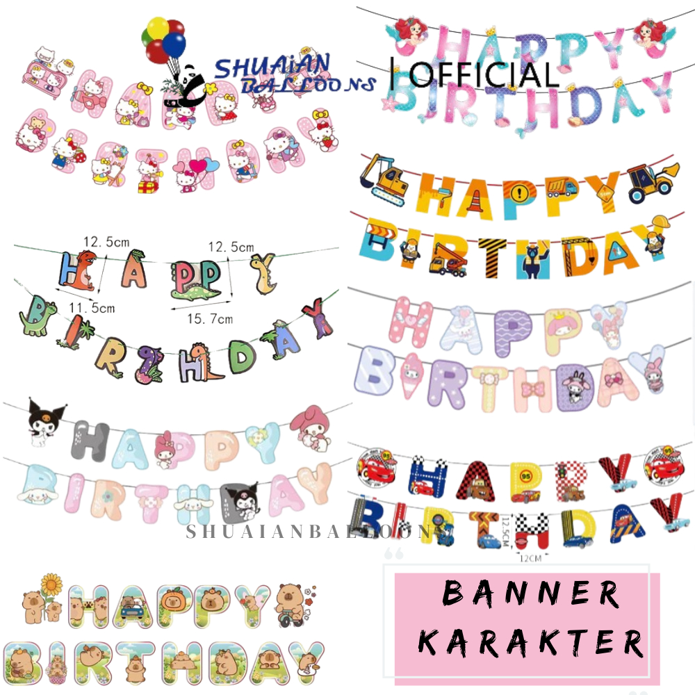 Jual Banner Happy Birthday Karakter Animasi (Pokemon, Lotso, Sanrio ...