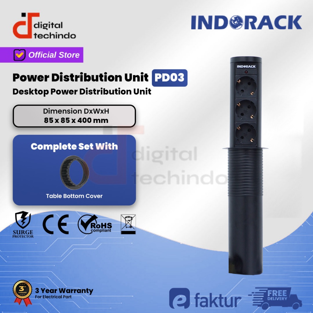 Jual INDORACK PDU 3 Outlet Stop Kontak Tanam 3 Lubang Colokan Extension ...