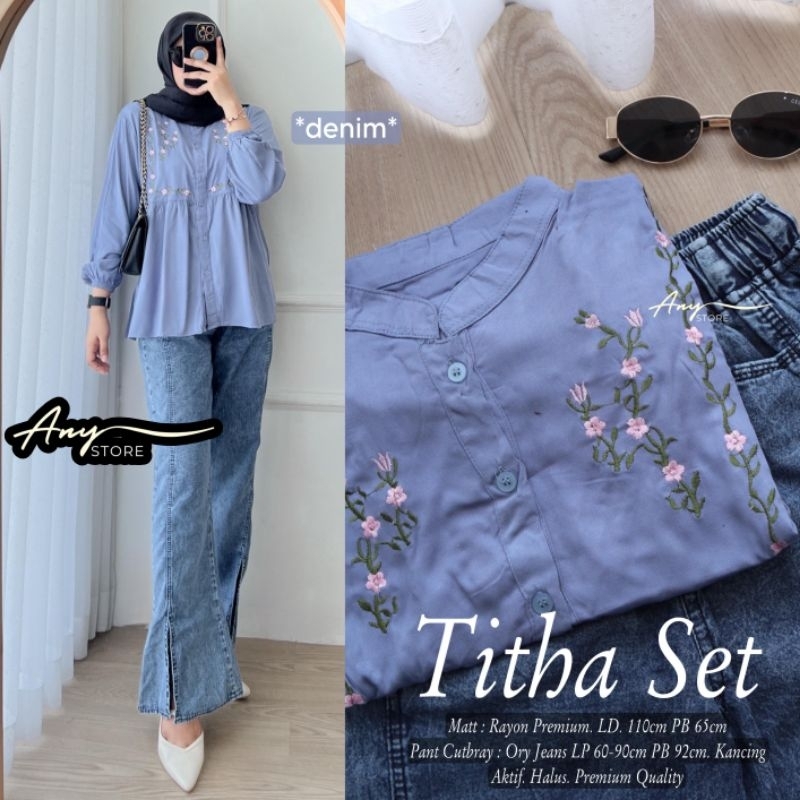 Jual Titha Set Cutbray Jeans Bordir Rayon (Any) | Shopee Indonesia