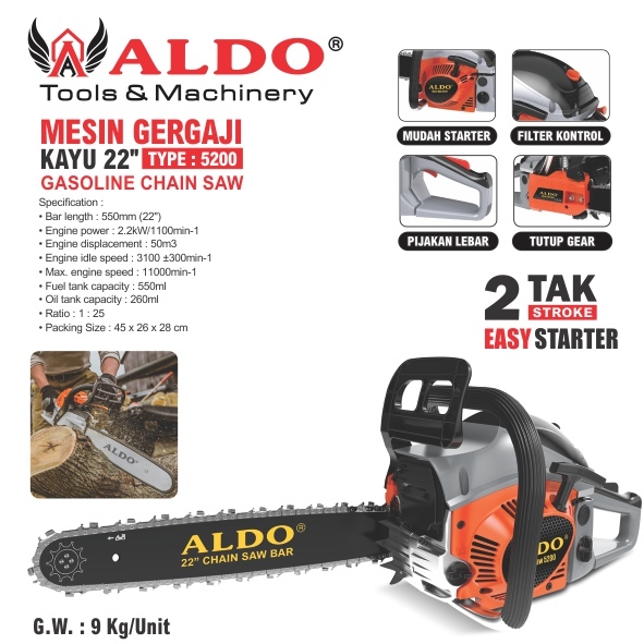 Jual MESIN GERGAJI KAYU 22" 5200 / GASOLINE CHAIN SAW / CHAINSAW ...