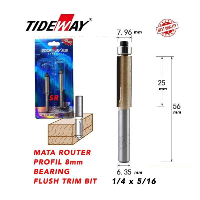 Jual Mata Router/ Profil 8 mm Bearing/ Roda/ Straight Bits With Bearing ...