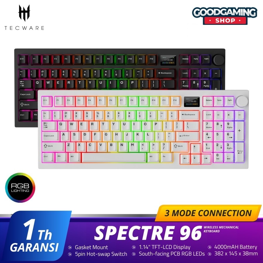Jual TECWARE SPECTRE 96 3-Mode gasket mounted wireless gaming keyboard w/LCD and Knob - Gaming ...