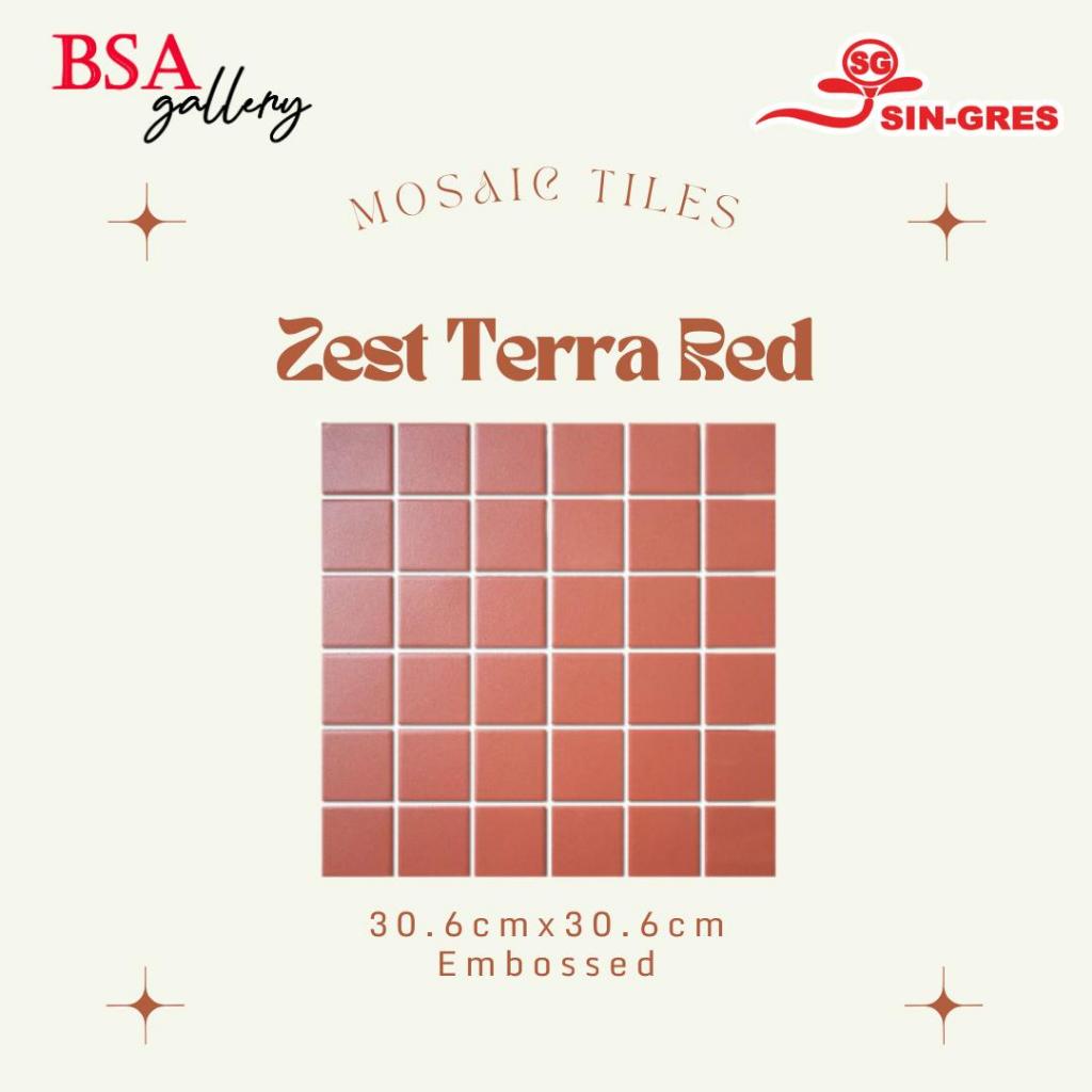 Jual MOSAIC TILE KOTAK SINGRESS ZEST TERRA RED/ MOSAIC KOTAK EMBOSSED ...