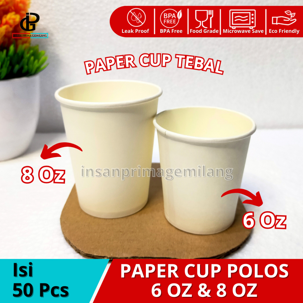 Jual [ ISI 50 PCS ] Paper Cup Polos Tahan Panas / Gelas Kertas Minuman Panas / Paper Cup Polos ...