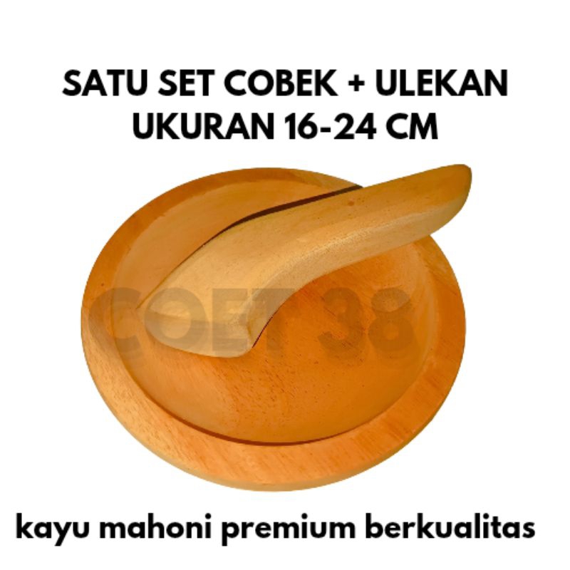 Jual promo Satu Set Cobek Kayu + Ulekan ukuran 16 - 24 cm ,Cobek kayu ...
