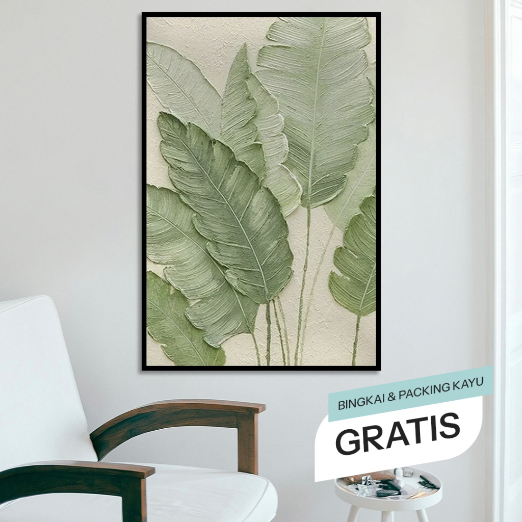 Jual Lukisan Dinding Daun Pisang Tekstur 3D Hijau Aesthetic Minimalis ...