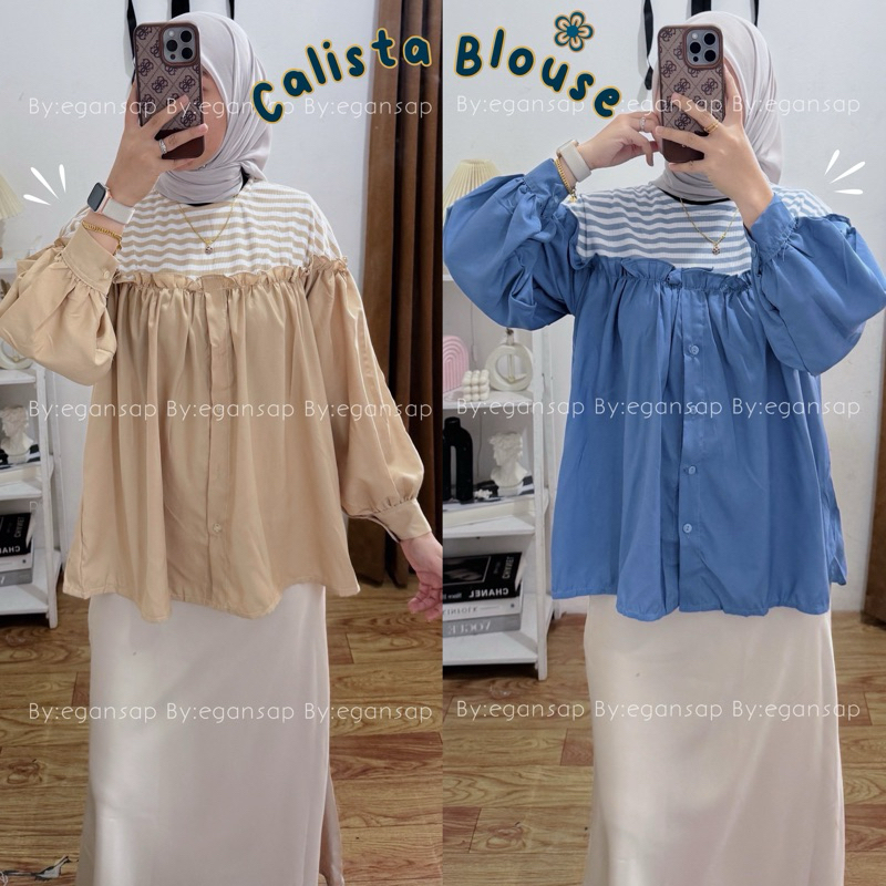 Jual EGANSAP | Calista Blouse Kombinasi Salur Atasan Wanita Terbaru | Shopee Indonesia