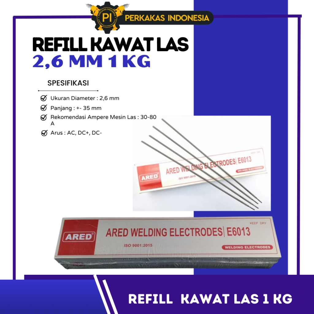 Jual Refill Kawat Las Besi 2,6mm 1 KG Welding Electrodes Isi Ulang ...