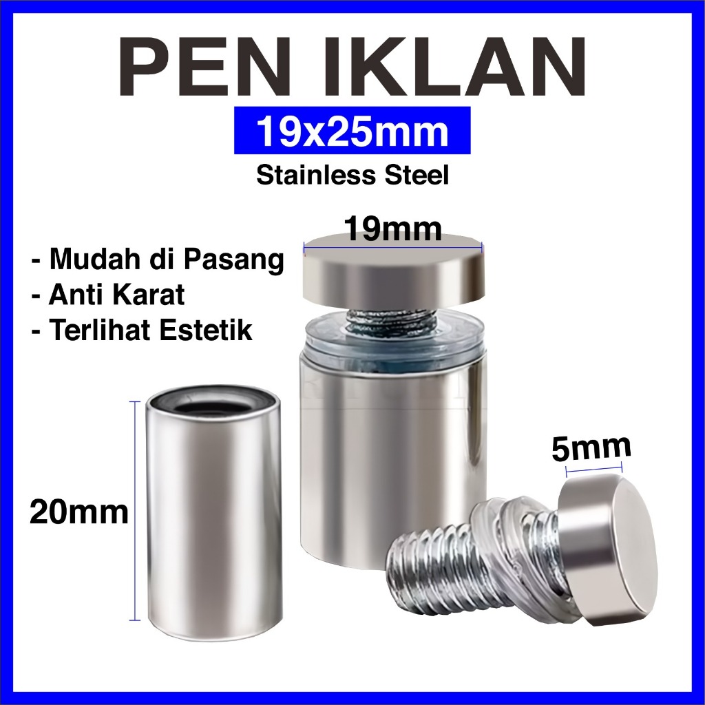 Jual Pen Iklan Stainless Steel 19x25mm / Baut Kaca Akrilik / Baut ...