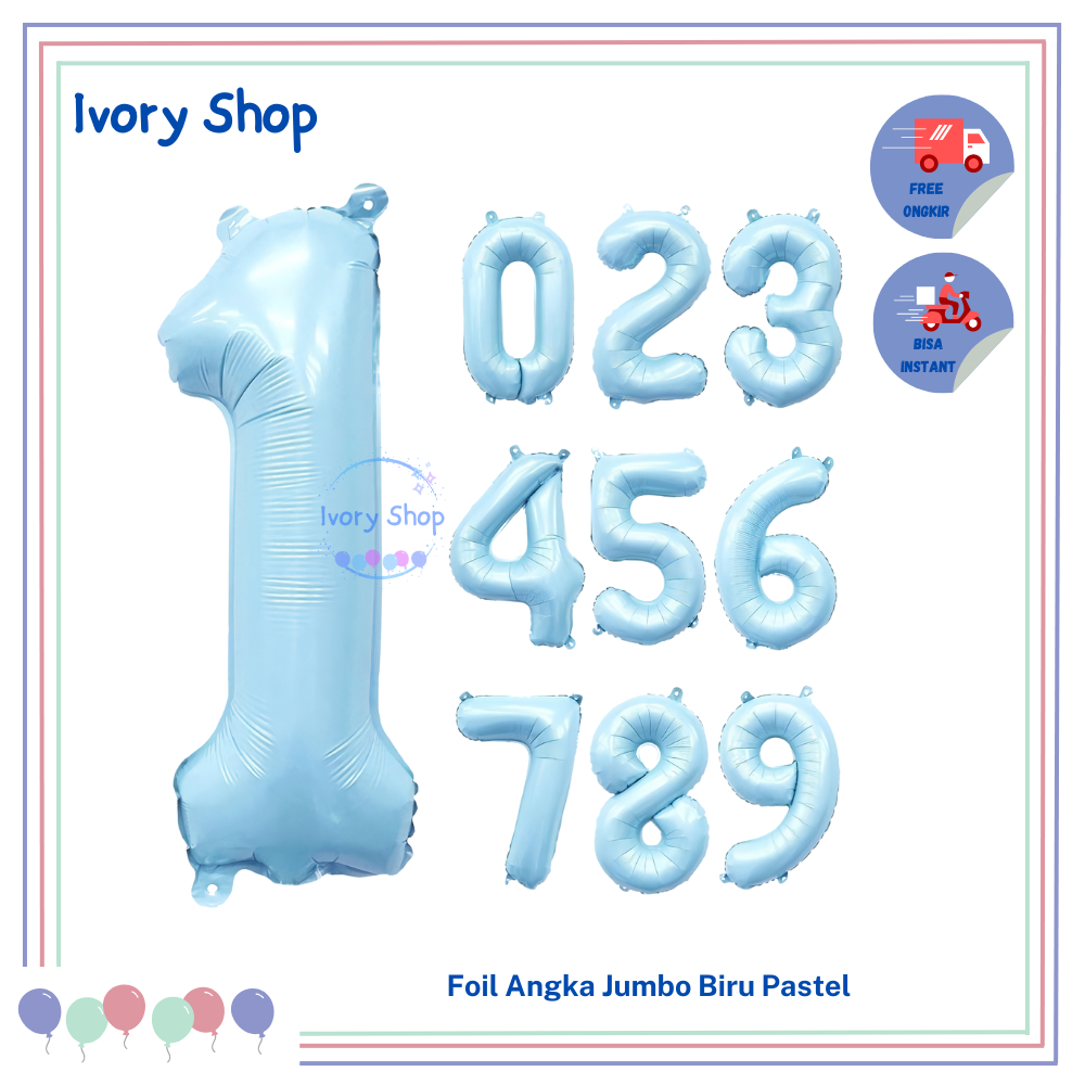Jual Balon Foil Angka Jumbo Biru Pastel 100 cm 42 inch | Shopee Indonesia
