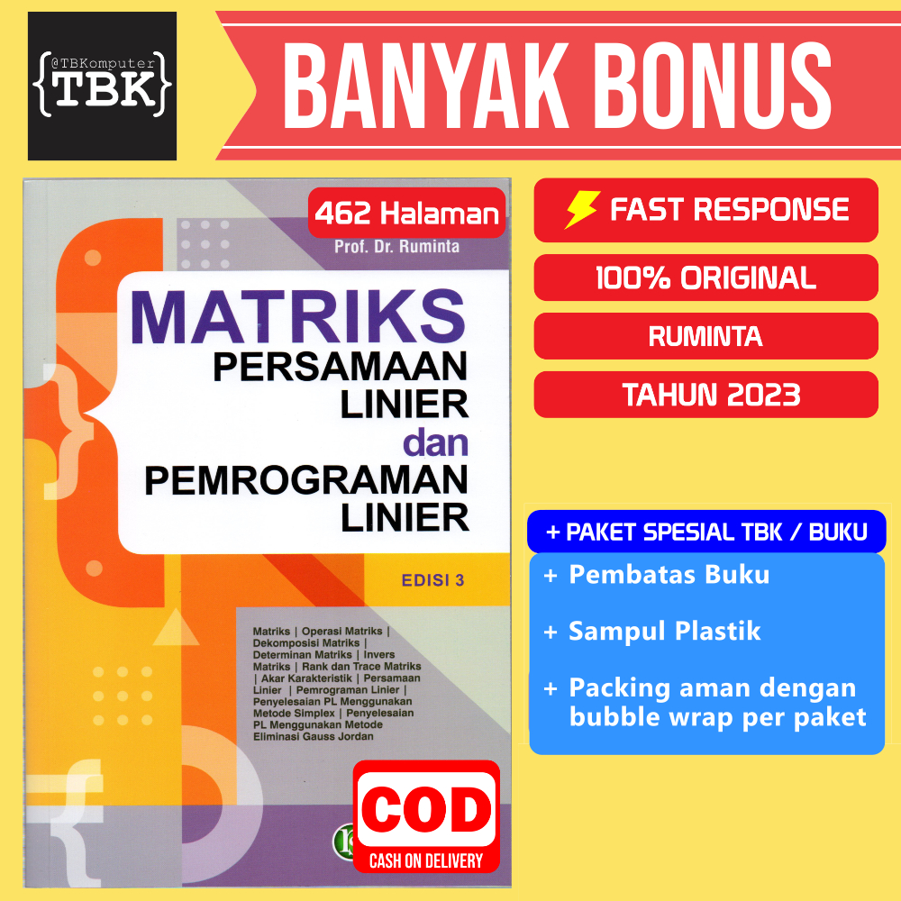 Jual BUKU MATRIKS PERSAMAAN LINIER DAN PEMROGRAMAN LINIER PROF DR RUMINTA | Shopee Indonesia