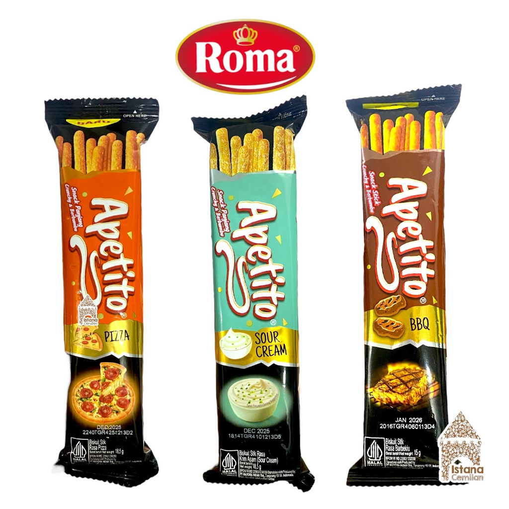 Jual Roma APETITO Biskuit Stik BBQ / Tomato / Sour Cream / Pizza 18,5 ...