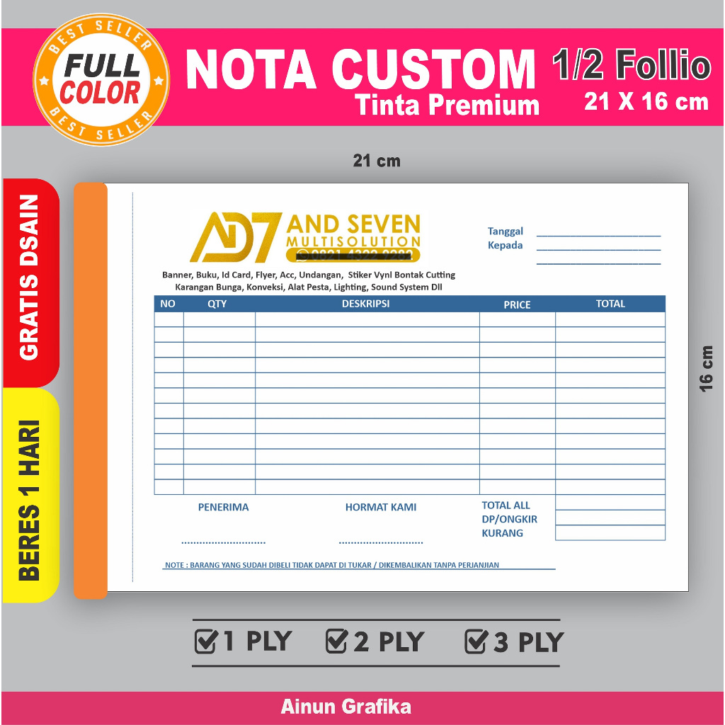 Jual nota custom / nota 2 ply / nota laundry / NOTA CUSTOM UKURAN 1/2 ...