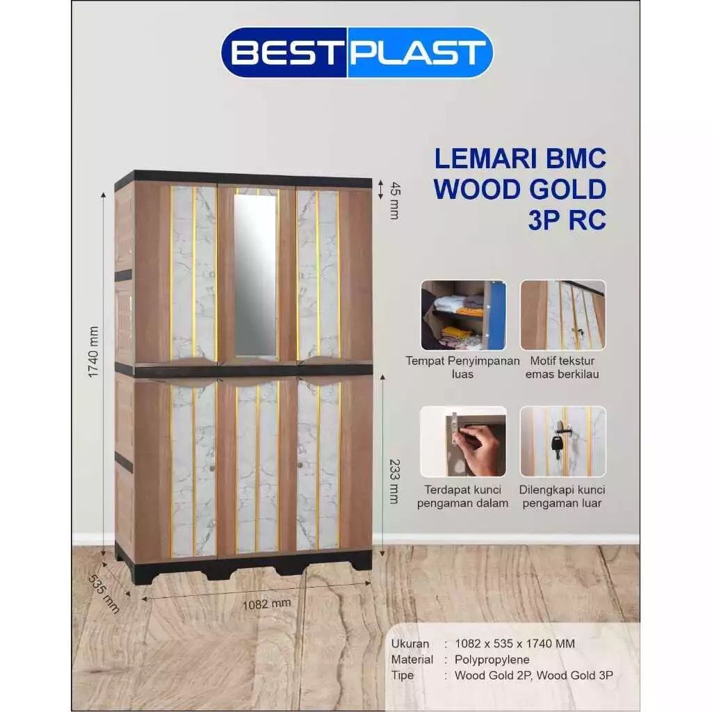 Jual Lemari Plastik Olymplast Bestplast/ BMC 3 Pintu Gantung & Sekat, Motif Gold Stone, Gold ...