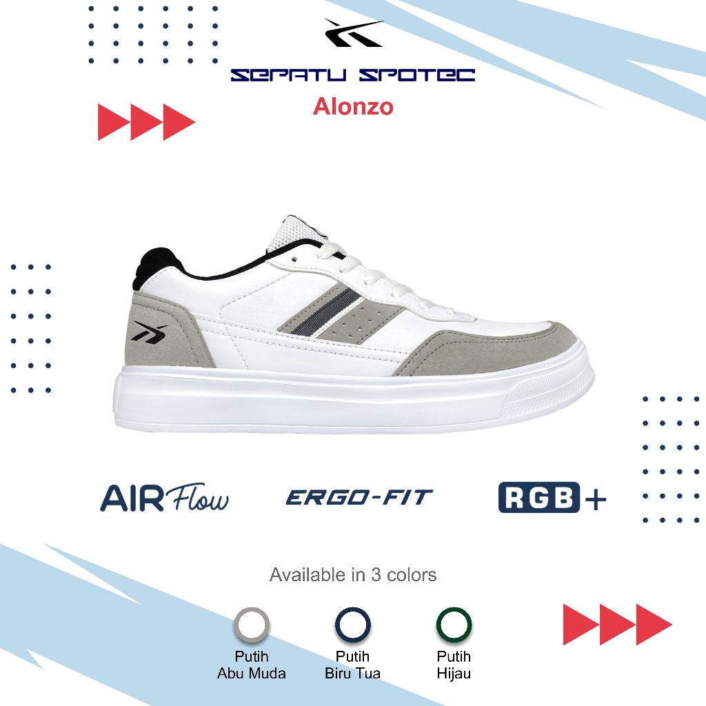Jual SPOTEC Sepatu Sneaker ALONZO Putih - Abu Muda | Shopee Indonesia
