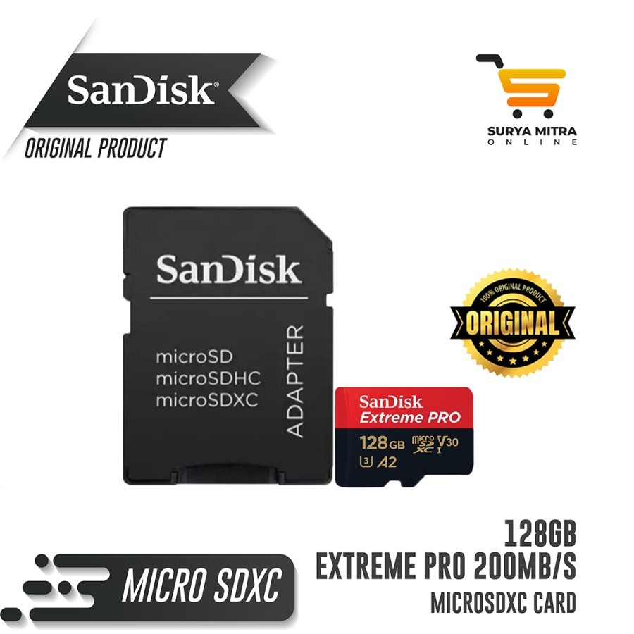Jual SanDisk Extreme Pro MicroSD 128GB A2 200MB/s V30 U3 4K | Shopee Indonesia