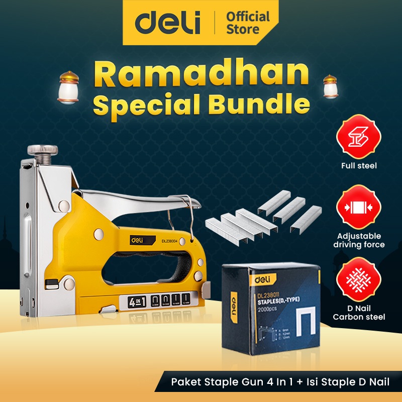Jual Deli Staple Gun 4 In 1 Set Isi Staples D Nail 2000 Pcs | Shopee ...