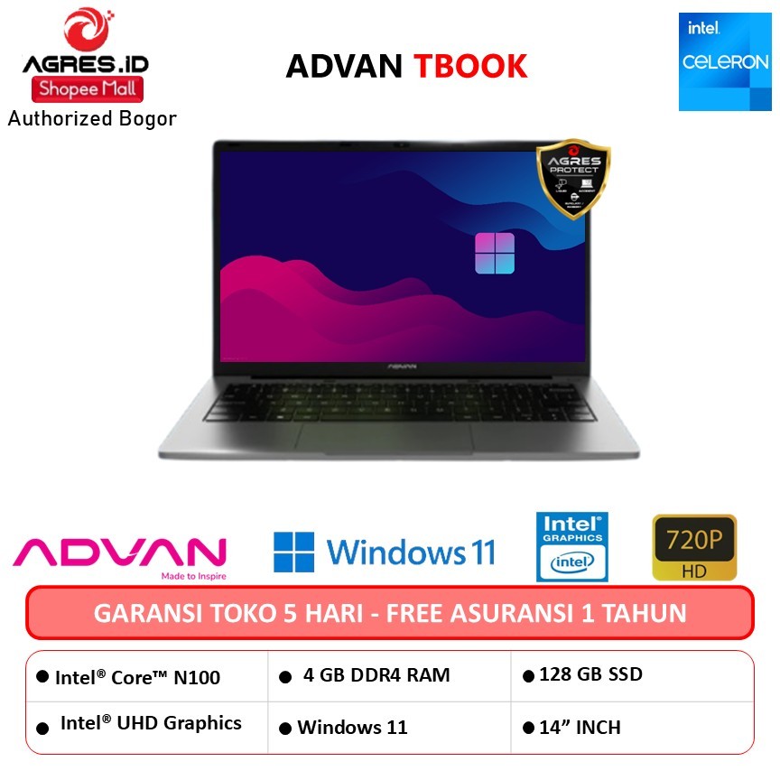 Jual ADVAN TBOOK N100 4GB 128GB W11+OFFICE PERMANEN 14.0 | Shopee Indonesia