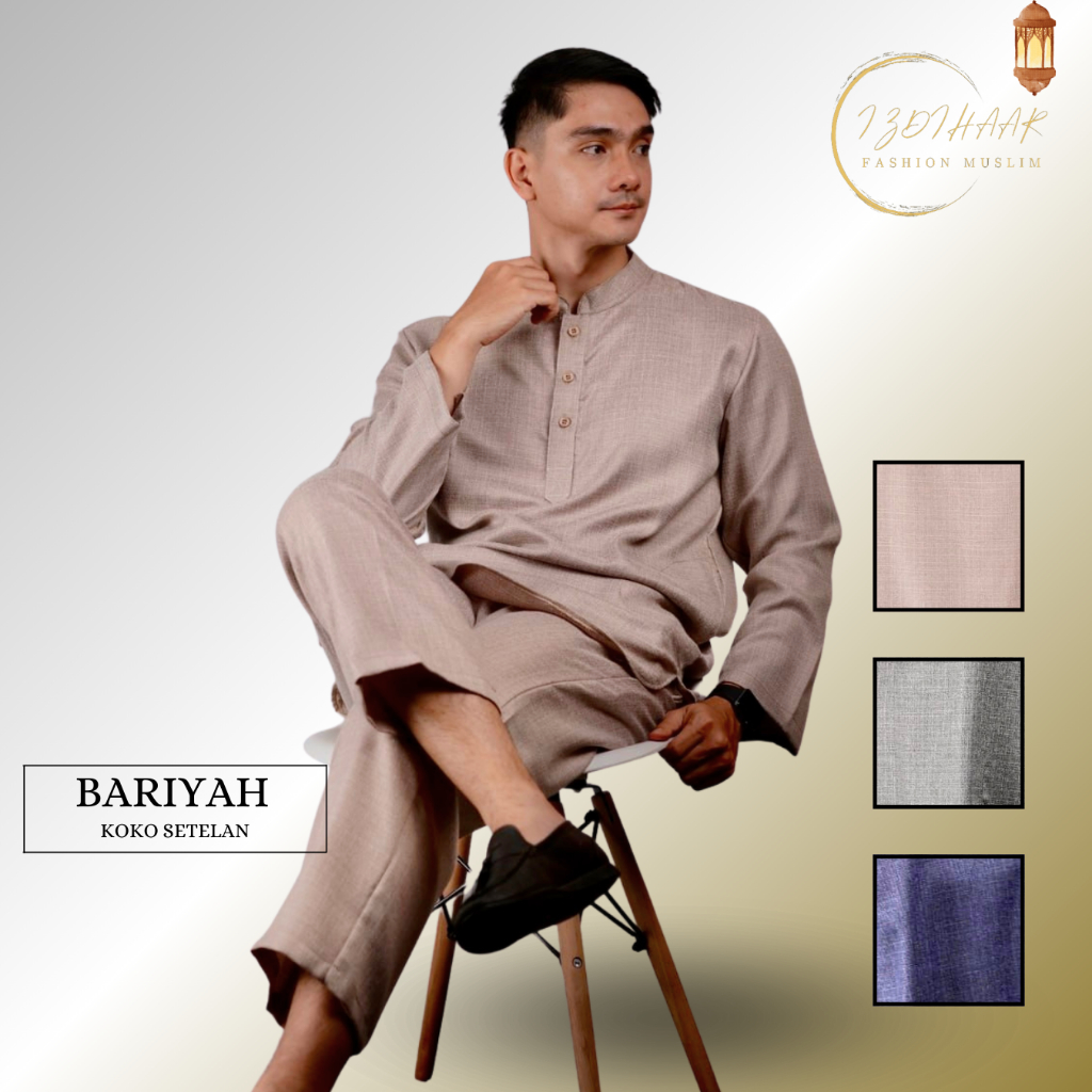 Jual Baju Koko Bariyah Lengan Panjang 1 Set Baju & Celana Tersedia 3 Warna Polos | Shopee Indonesia