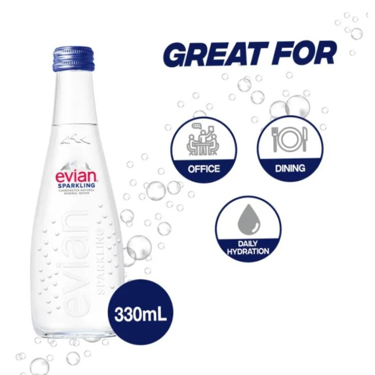 Jual Evian Sparkling Carbonated Natural Mineral Water 330ML | Shopee Indonesia