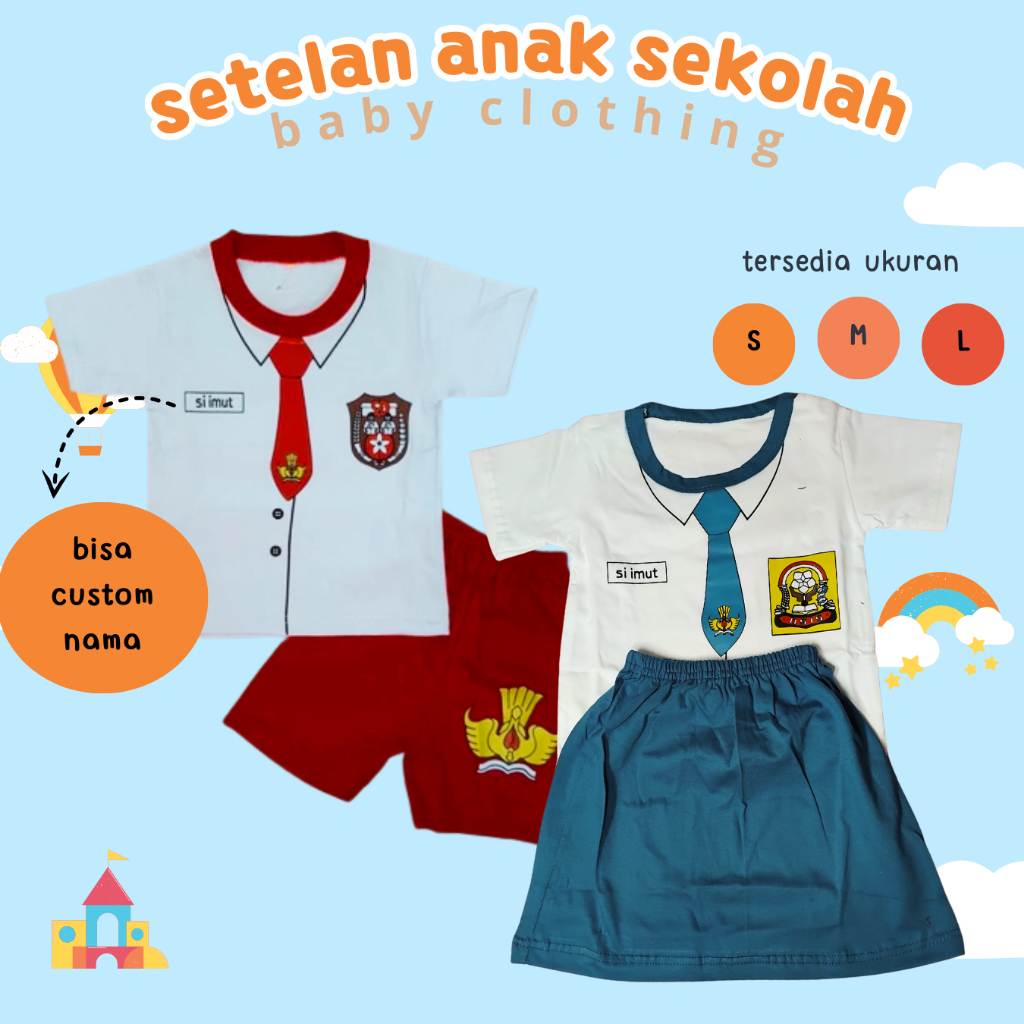 Jual SETELAN ANAK CEWEK COWOK SEKOLAH/KARAKTER SD/SMP/USIA 6 BULAN-4 TAHUN | Shopee Indonesia