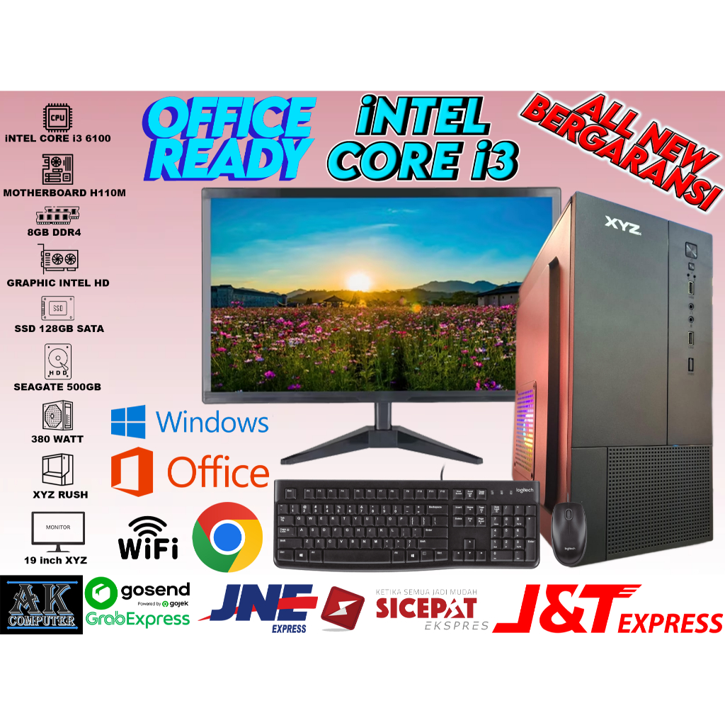 Jual PC FULLSETT iNTEL CORE i3 6100 Gen 6Th + RAM 8GB + SSD 128GB + HDD 500GB + MONITOR 19 inch ...