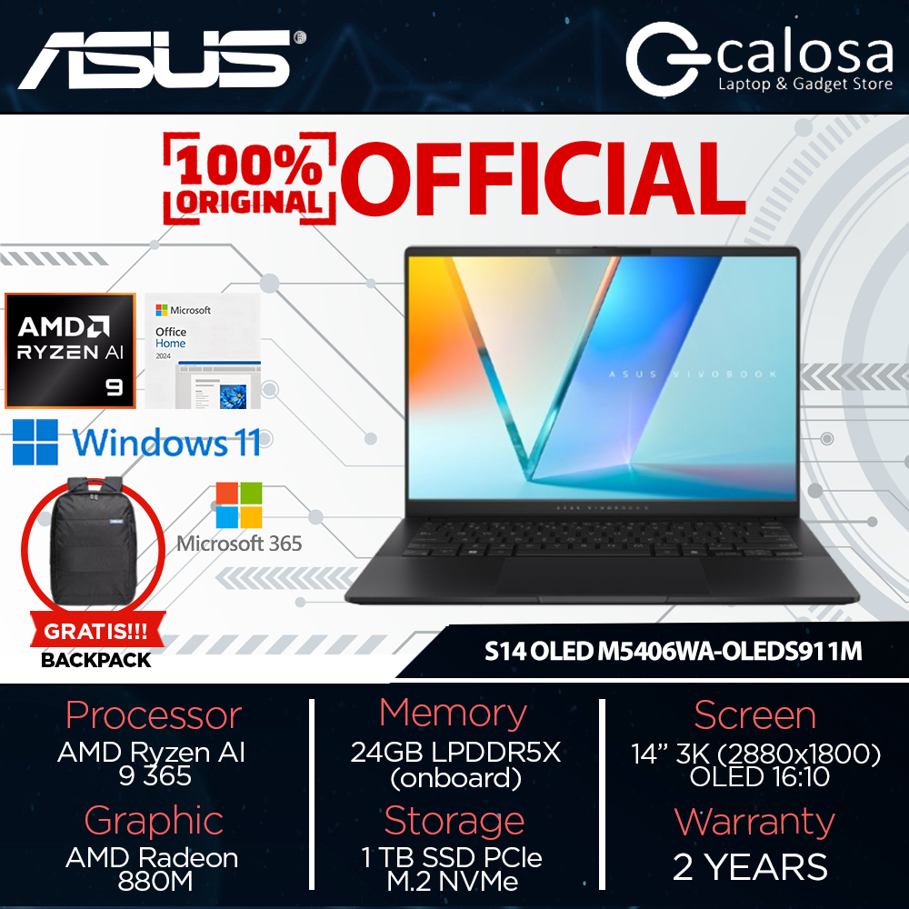 Jual ASUS Vivobook S 14 OLED M5406WA-OLEDS911M AMD Ryzen AI 9 365 ...