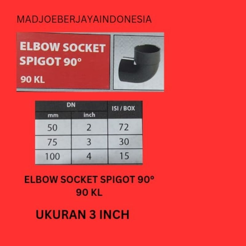 Jual ELBOW SOCKET SPIGOT 90° (90 KL) 3 INCH | Shopee Indonesia