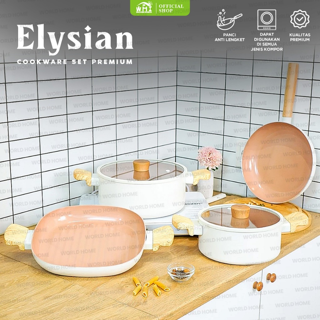 Jual World Home Elysian Cookware Set Premium Panci Set Anti Lengket Dengan Tutup Kaca Mudah ...