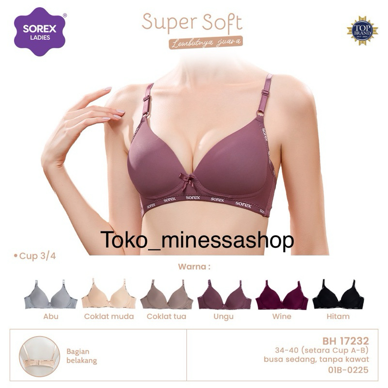 Jual Bra Sorex 17232 Casual Style Super Soft Bra Tanpa Kawat Busa Sedang Kait 2 Setara Cup B ...