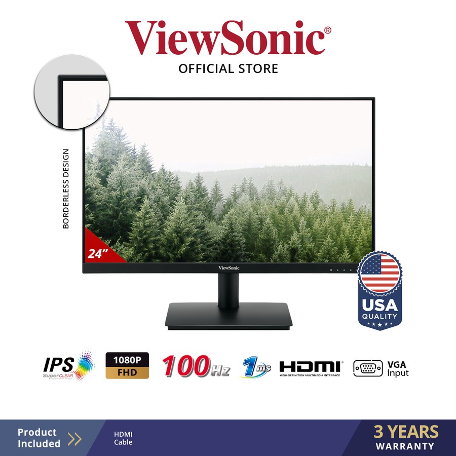 Jual Monitor LED ViewSonic VA240-H 24” IPS Full HD 1080P 100hz 1ms VGA ...