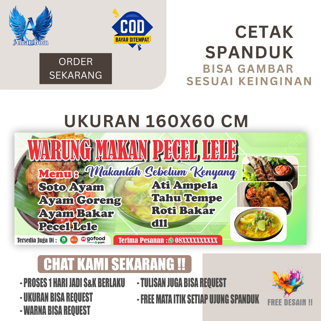 Jual Cetak Spanduk Banner WARUNG MAKAN PECEL LELE Costom Desain B ...