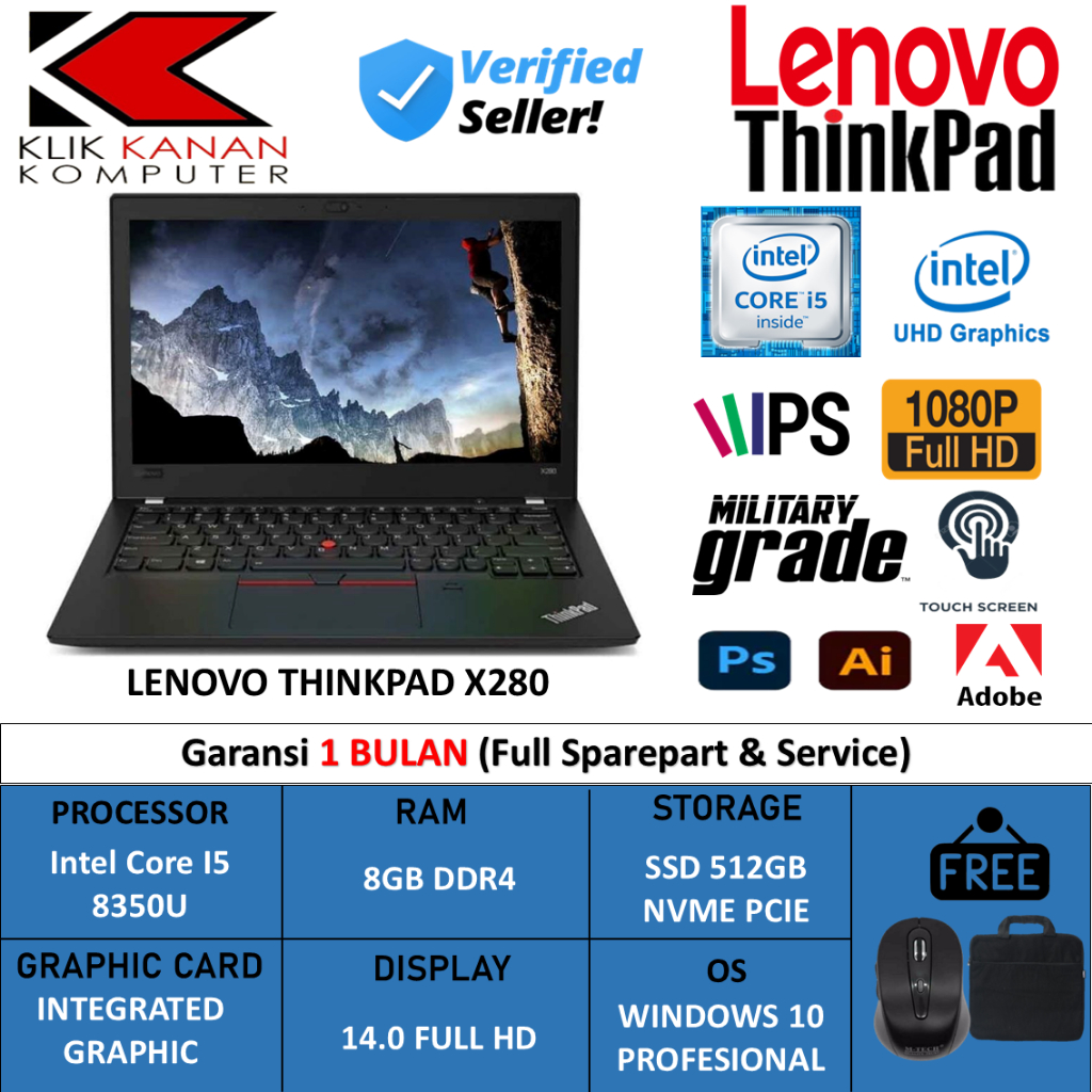 Jual Lenovo Thinkpad X280 Intel Core i5 RAM 8GB 256GB 512GB SSD Layar ...